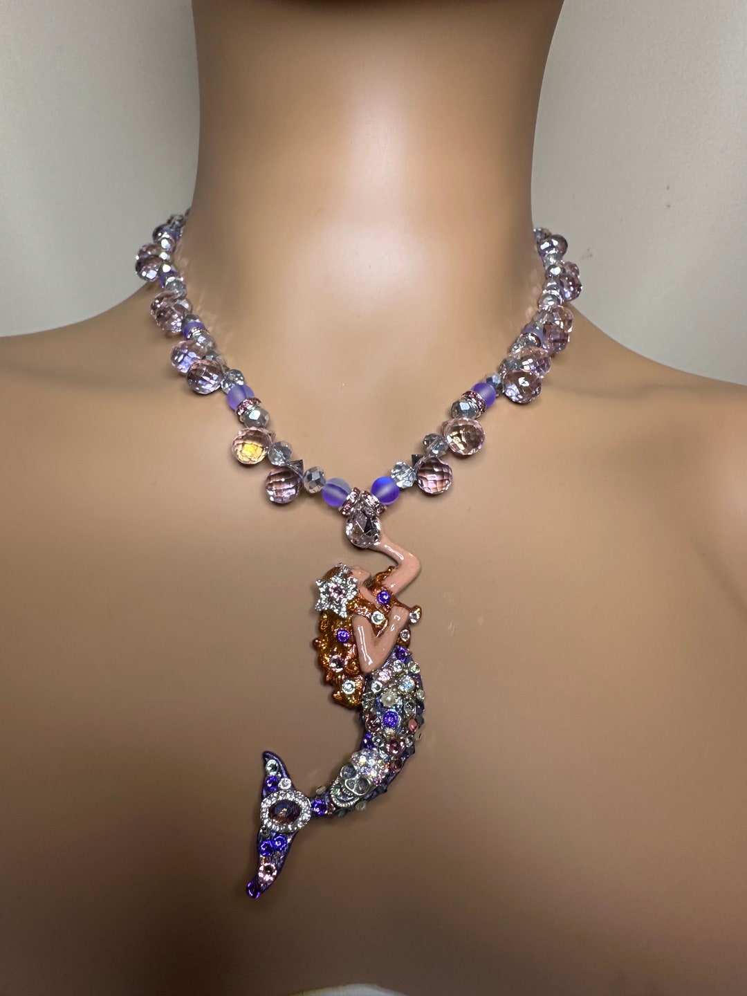 Red Haired Mermaid Necklace,mermaid Beaded 18 “necklace ,lavender ...