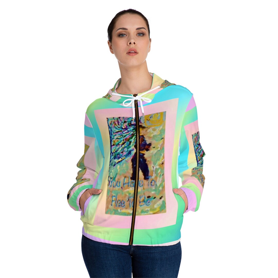 Artwork Pastels Lady Running Multi Color Womens Full-zip Hoodie (AOP ...