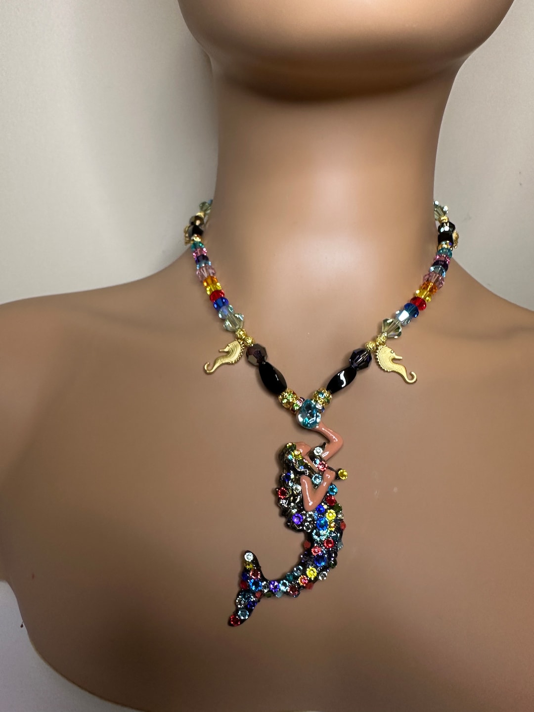 Rainbow Mermaid Pendant Necklace, Multi Color Mermaid Jewelry ...