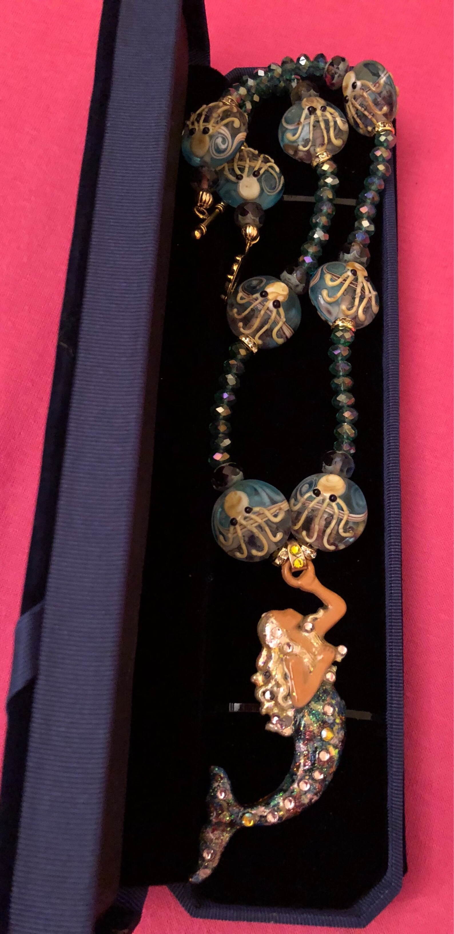 Octopus Blonde Haired Mermaid Pendant Necklace 16&3/4 Inches Swarovski ...