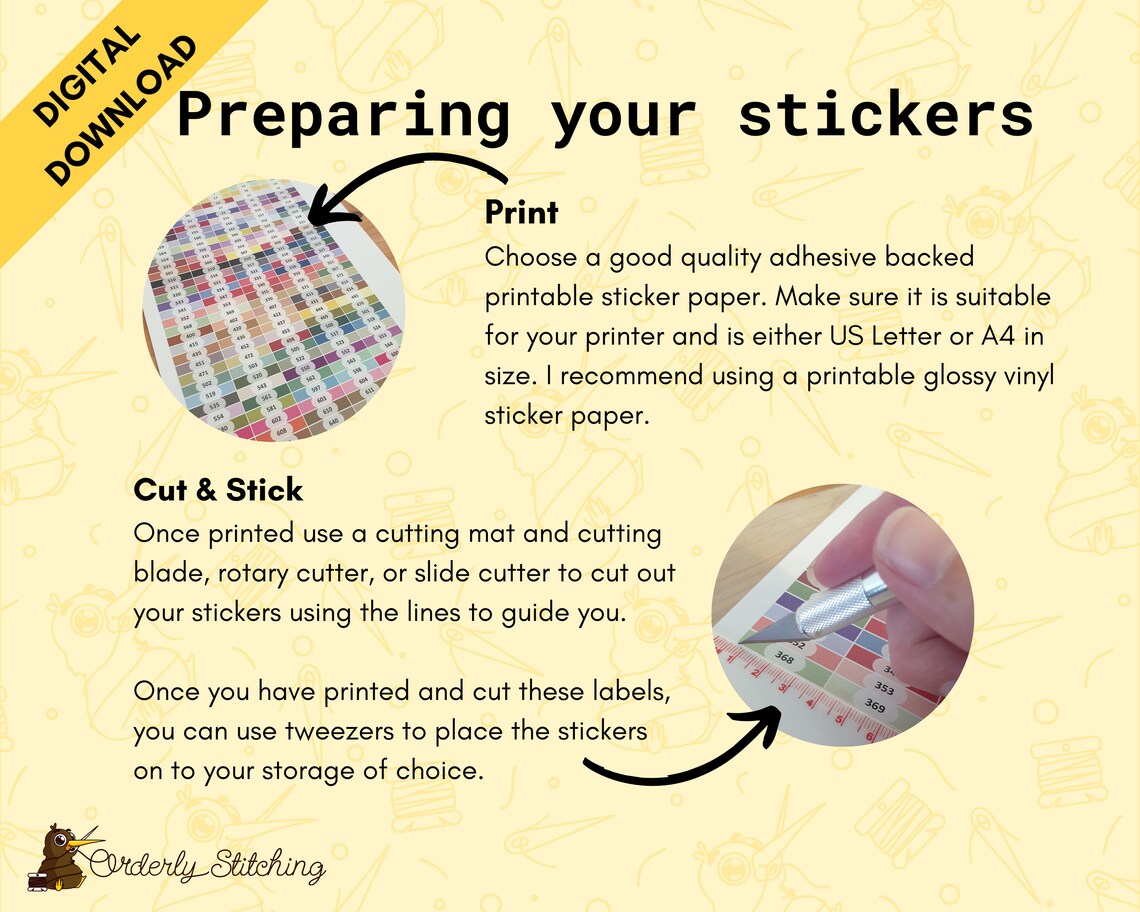 PDF Printable Coloured Long Bobbin Stickers for Cross Stitch or ...