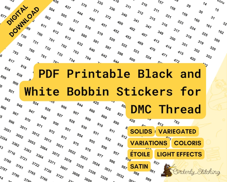 PDF Printable Black and White Bobbin Stickers or Labels for - Etsy