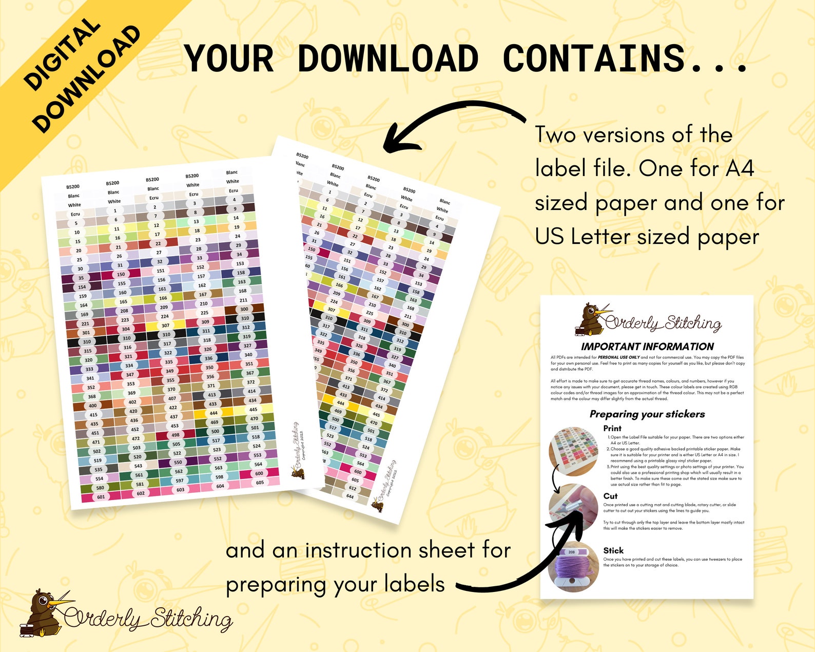 PDF Printable Coloured Long Bobbin Stickers or Labels for Cross Stitch ...
