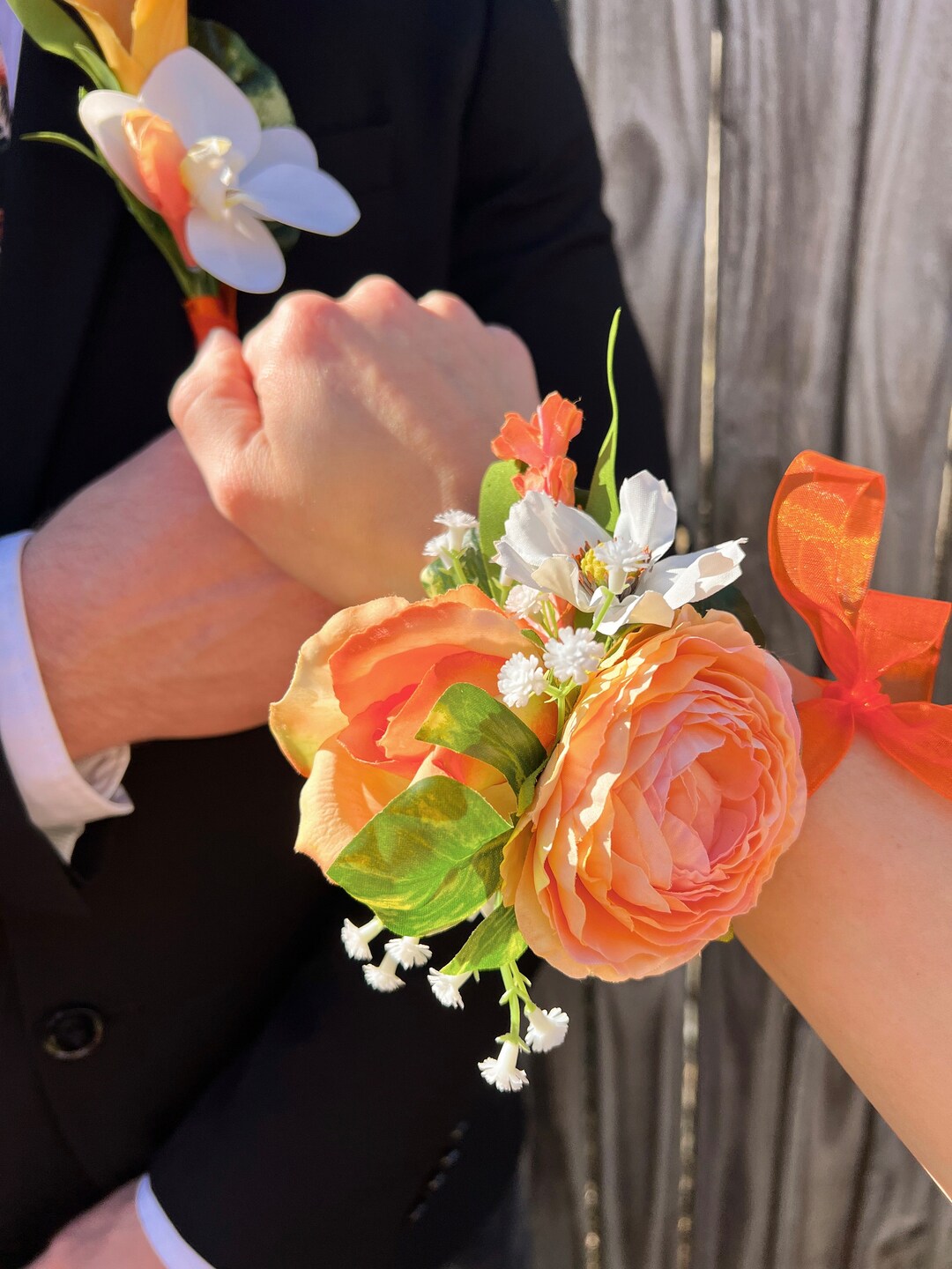 Vibrant Orange Prom Corsage and Boutonniere Set / Orange and White ...