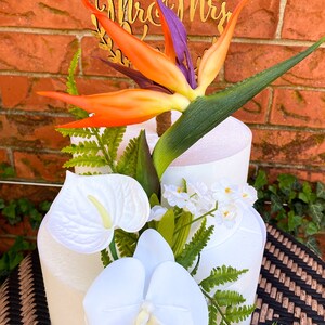 White Wedding Cake Topper With Bird of Paradise / Tropical White ...