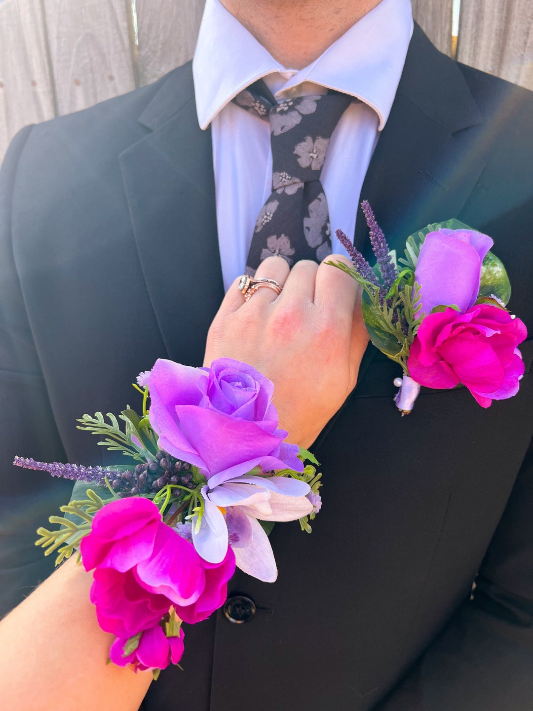 Luscious Purple Prom Corsage & Boutonniere Set / Vibrant Purple and ...