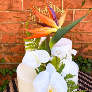 White Wedding Cake Topper With Bird of Paradise / Tropical White ...