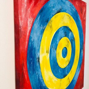 Hand Painted Red Blue Yellow Target Painting On Canvas | Etsy