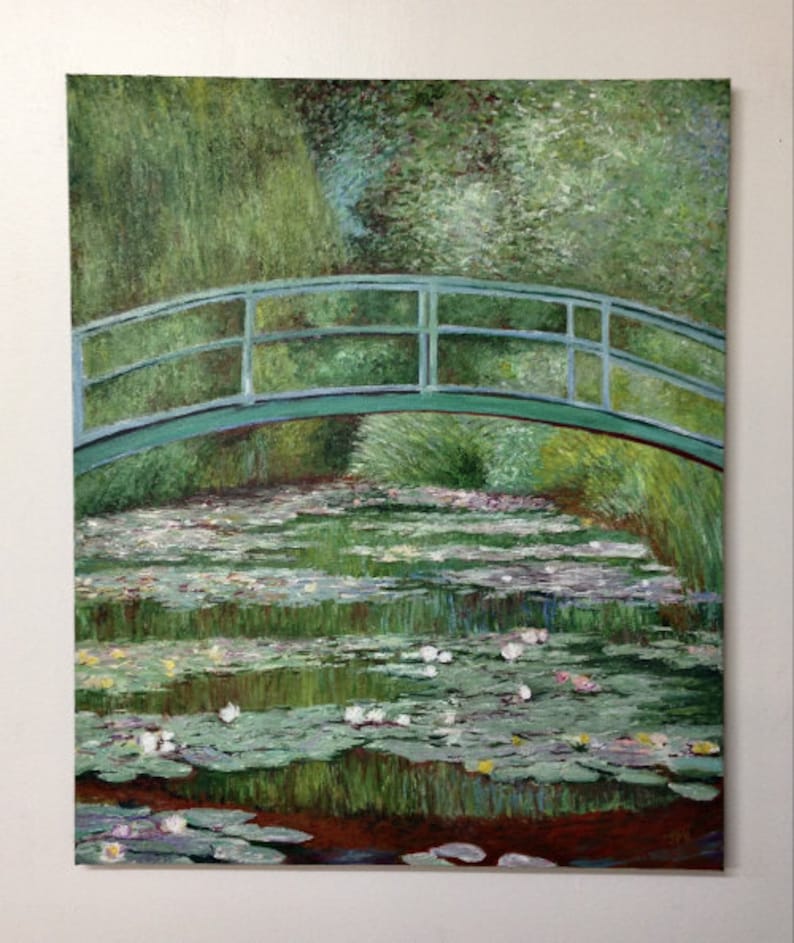 Hand Painted Claude Monet Bridge Over A Pond of Waterlilies Painting ...