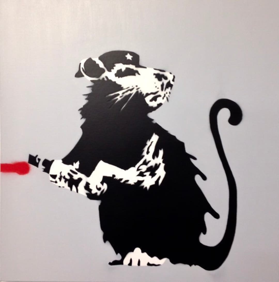 In Stock Spray Paint Stencil on Stretched Canvas 30x30x1-3/8 Banksy ...