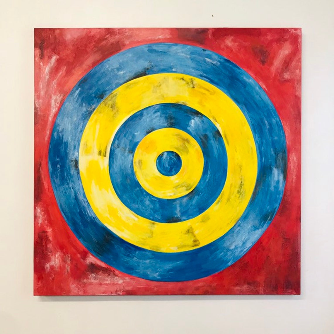 Hand Painted Red Blue Yellow Target Painting On Canvas | Etsy