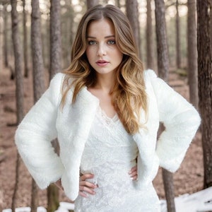 Ivory Faux Fur Coat, Ivory Fur Jacket, Bridal Fur Coat, Faux Fur Bolero ...