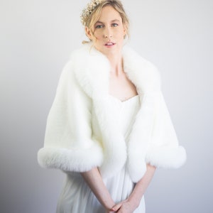 Ivory Faux Fur Coat, Ivory Fur Jacket, Bridal Fur Coat, Faux Fur stole ...