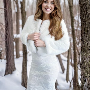 Ivory Faux Fur Coat, Ivory Fur Jacket, Bridal Fur Coat, Faux Fur Bolero ...