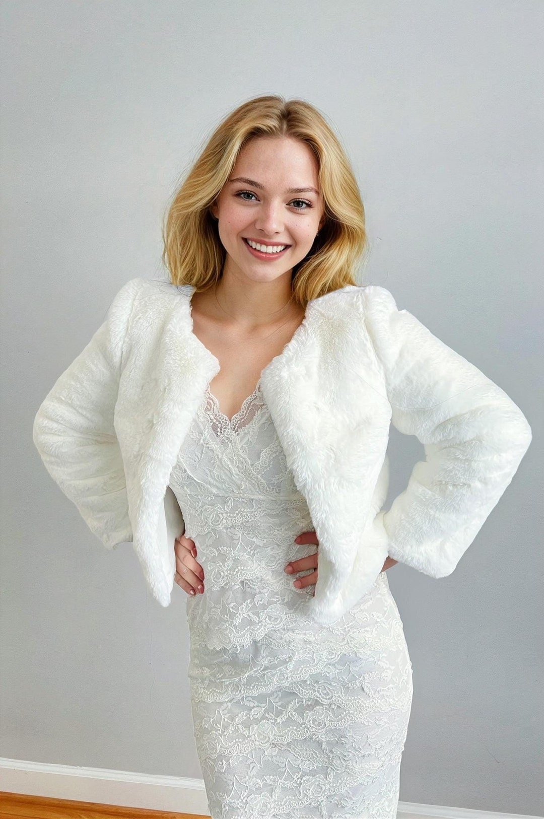 Ivory Faux Fur Coat, Ivory Fur Jacket, Bridal Fur Coat, Faux Fur Bolero ...