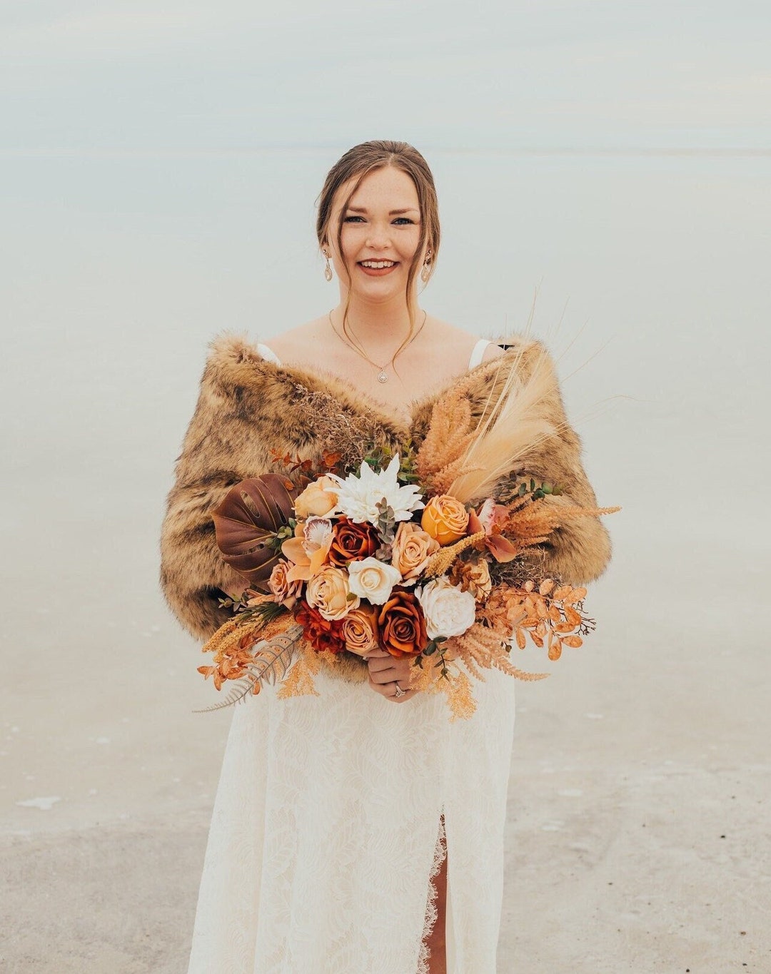 Super Soft Brown Faux Fur Bridal Wrap, Wedding Fur Shrug, Viking ...