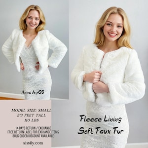 Ivory Faux Fur Coat, Ivory Fur Jacket, Bridal Fur Coat, Faux Fur Bolero ...