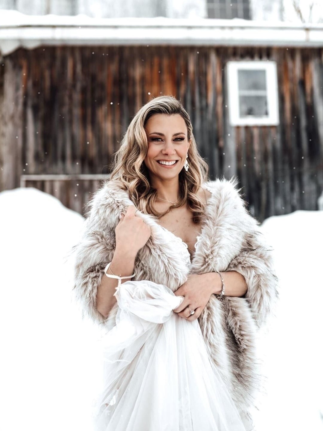 Blush With Black Tips Faux Fur Bridal Wrap, Wedding Fur Shrug, Bridal ...