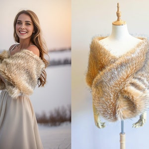 Honey Brown Faux Fur Bridal Wrap, Wedding Fur Shrug, Fur Wrap, Bridal ...
