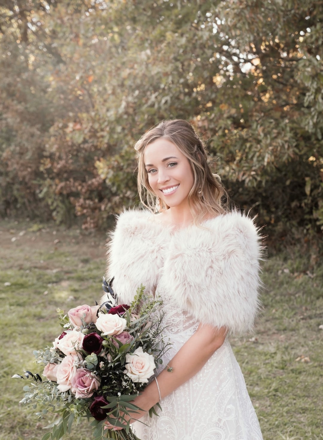 Blush / Nude Faux Fur Bridal Shawl, Winter Wedding Fur Stole Wrap ...