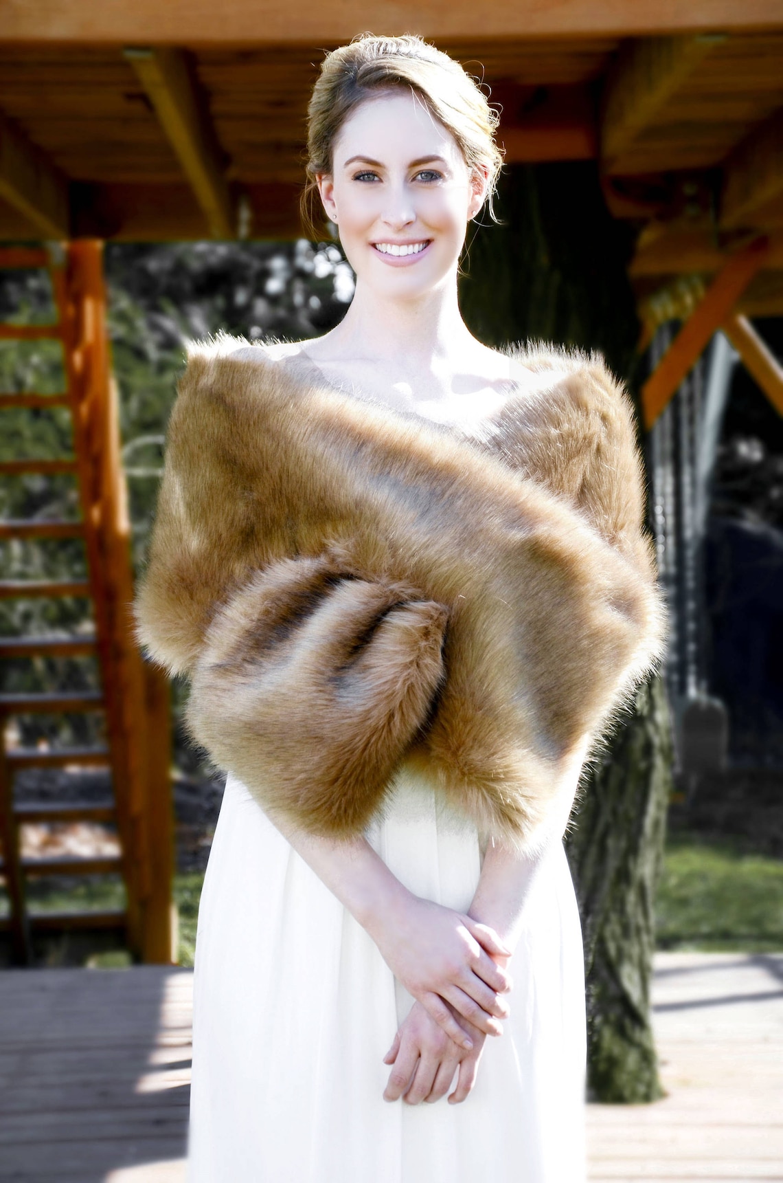 Honey Brown Faux Fur Bridal Wrap Wedding Fur Shrug Fur Wrap | Etsy