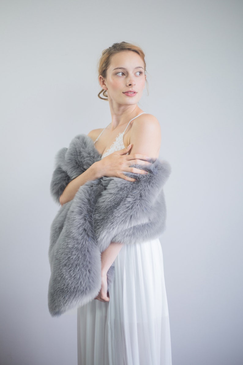 Grey Faux Fur Bridal Wrap Wedding Fur Shrug Faux Fur Wrap | Etsy