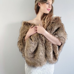 Brown Faux Fur Bridal Wrap, Wedding Fur Shrug, Brown Fur Wrap, Bridal ...