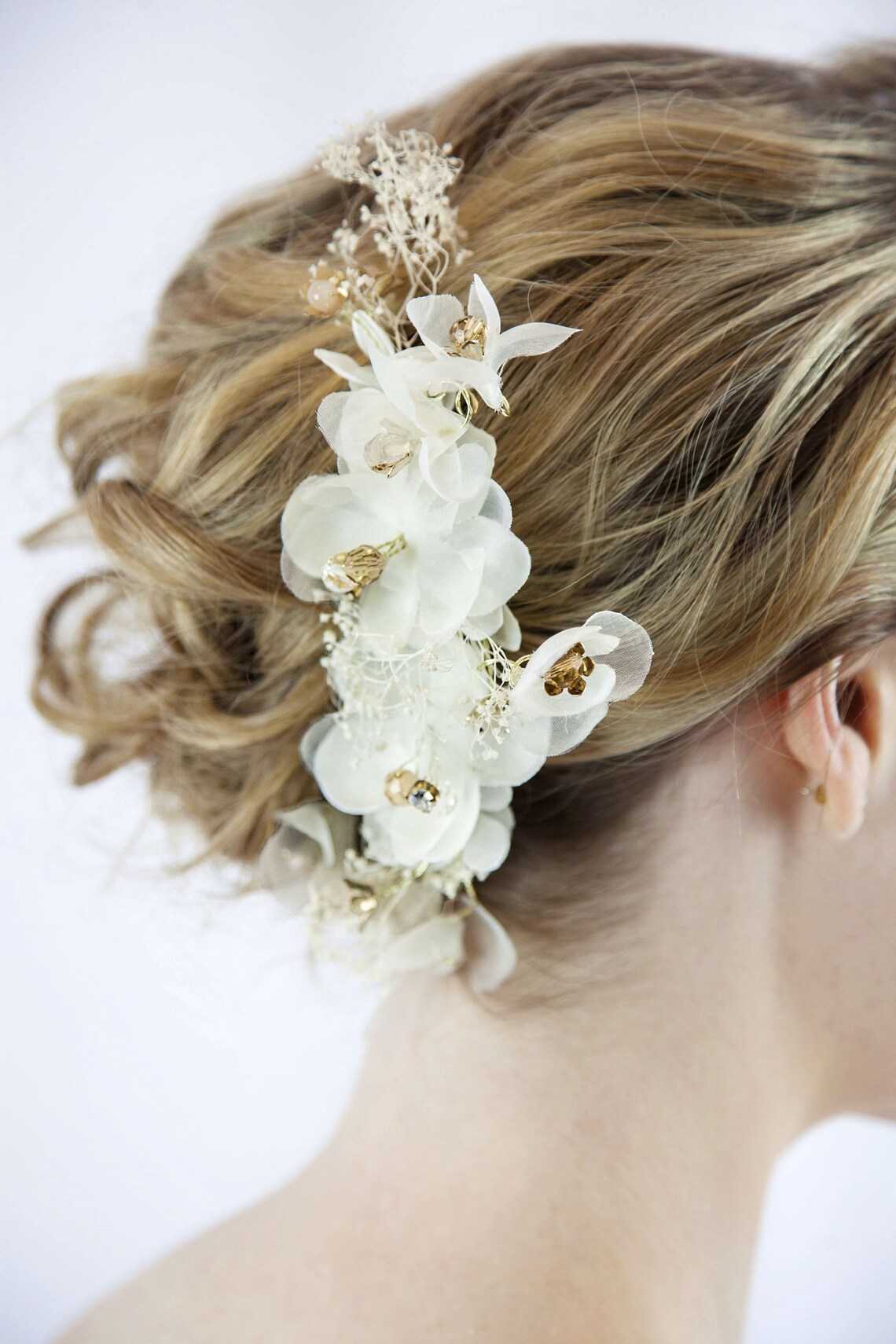 Ivory Floral Wedding Hair Comb, Dry Flower Headpiece - Etsy