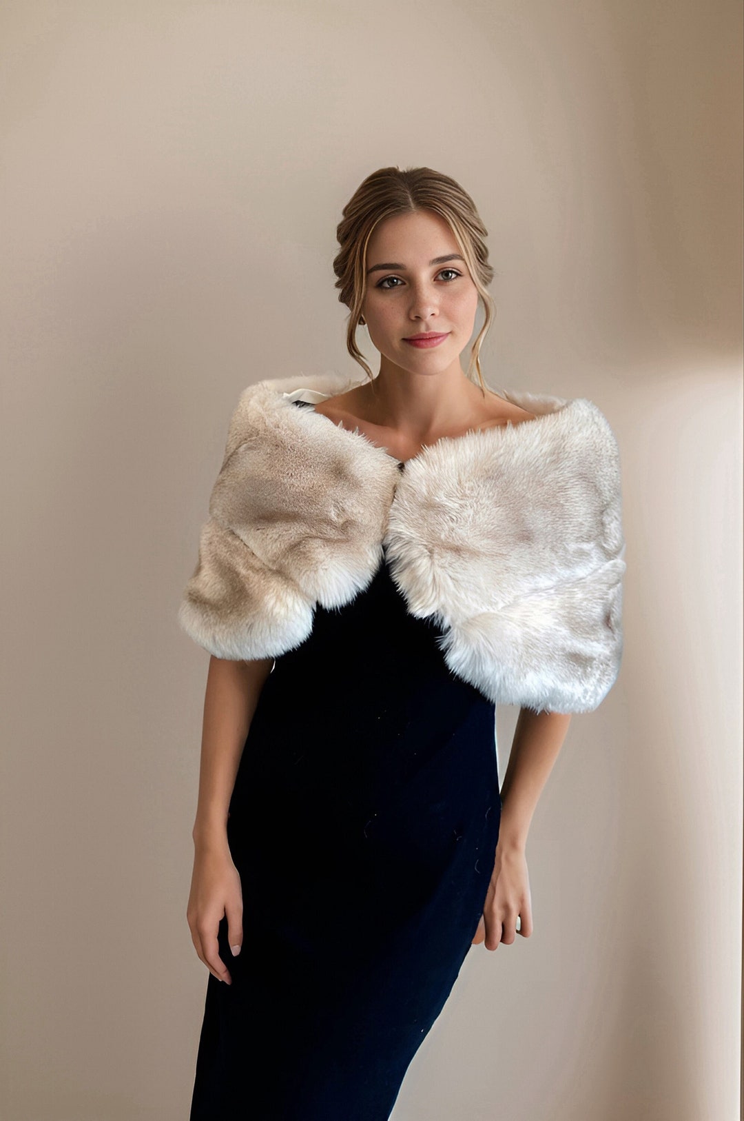 Blush / Peach Faux Fur Bridal Wrap, Wedding Fur Shrug, Ivory White Fur ...