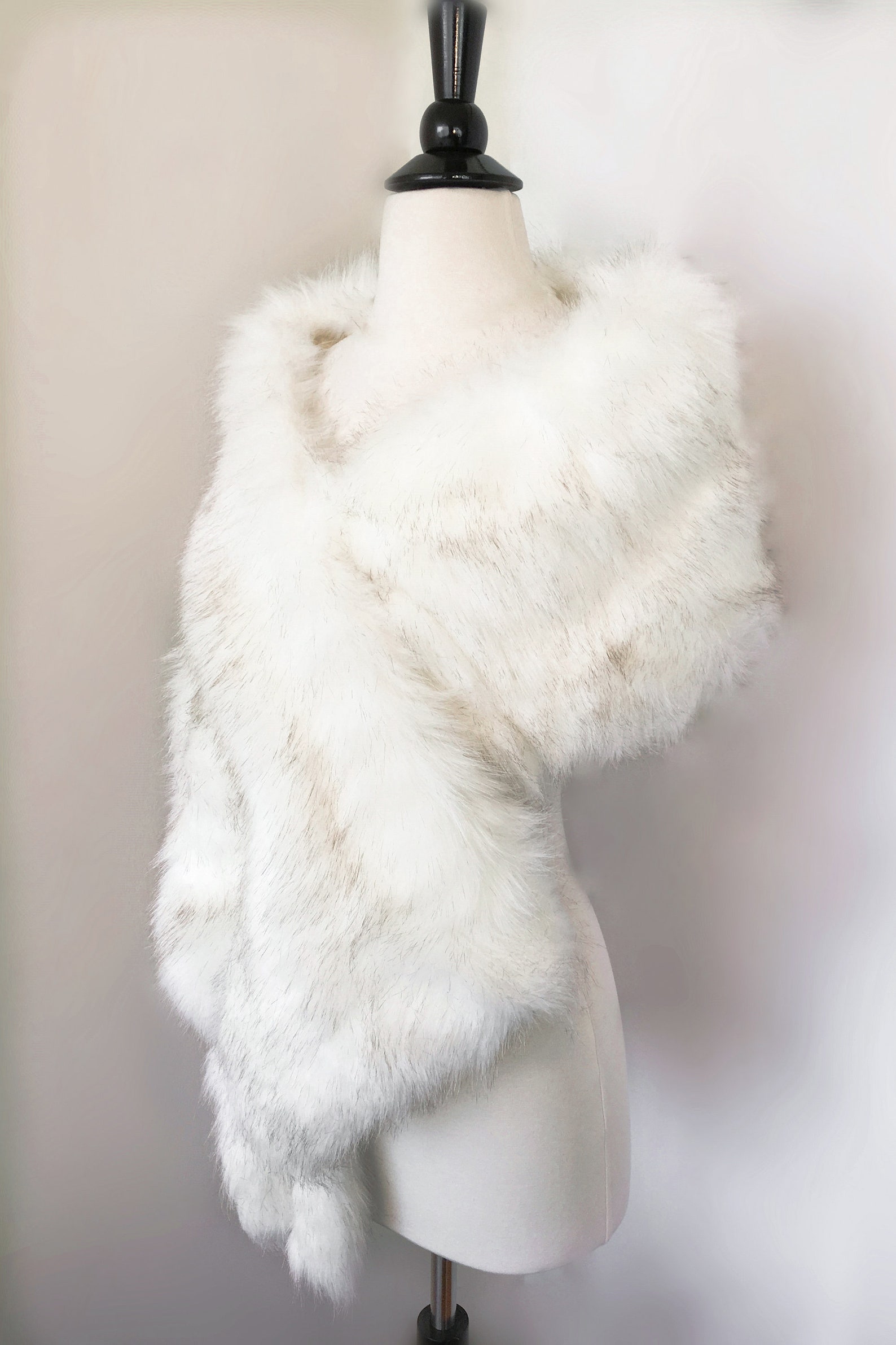 Ivory With Black Tips Faux Fur Bridal Wrap, Wedding Fur Shrug, Ivory ...