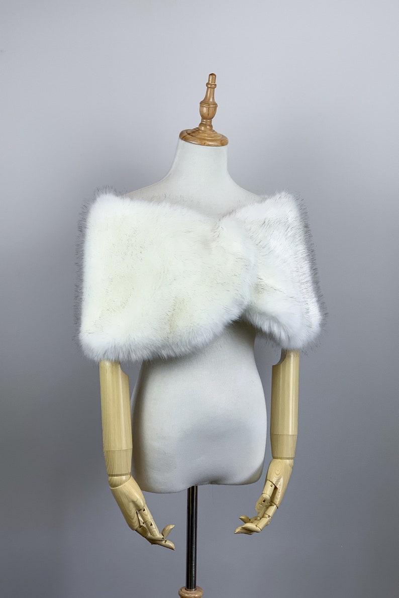 Ivory With Black Tips Fur Bridal Wrap, Wedding Fur Shrug, Brown Fur ...