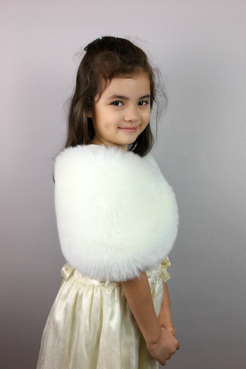 Light Ivory Flower Girl Faux Fur Wrap Shawl kid Wht01 | Etsy