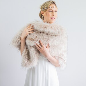 Blush With Black Tips Faux Fur Bridal Wrap, Wedding Fur Shrug, Bridal ...