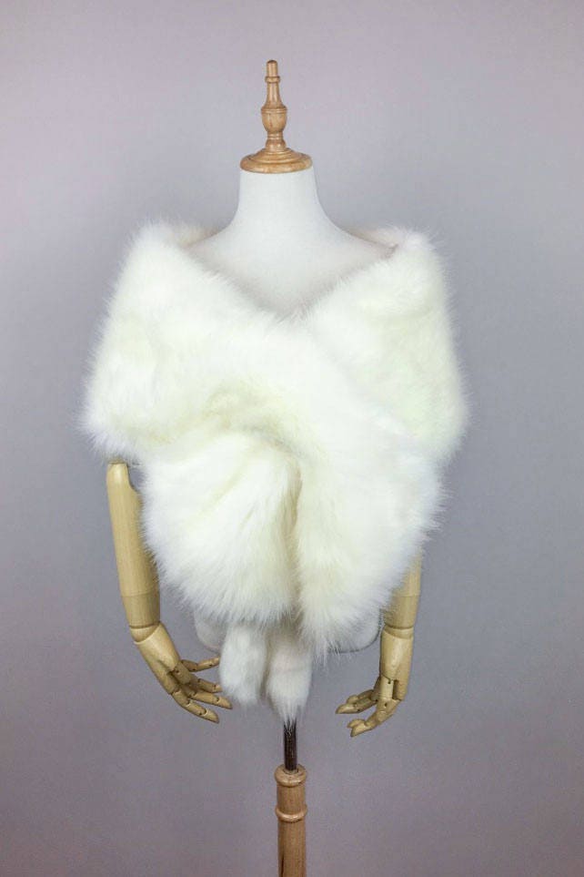 Ivory Faux Fur Bridal Wrap, Wedding Stole, Removable Tails - Etsy