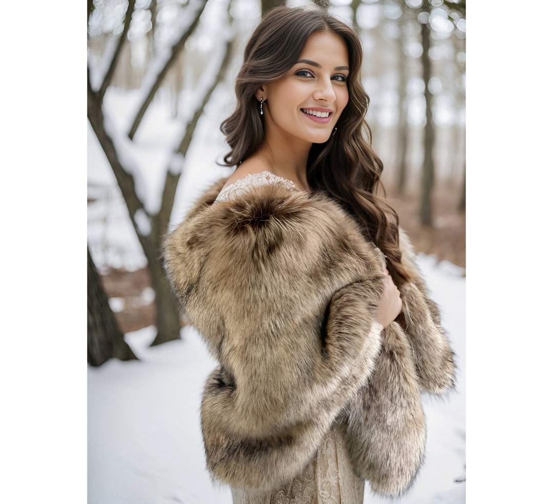 Brown Faux Fur Bridal Wrap, Wedding Fur Shrug, Brown Fur Wrap, Bridal ...