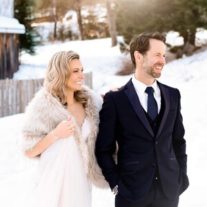 Blush With Black Tips Faux Fur Bridal Wrap, Wedding Fur Shrug, Bridal ...