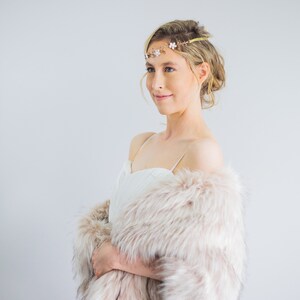 Blush With Black Tips Faux Fur Bridal Wrap, Wedding Fur Shrug, Bridal ...