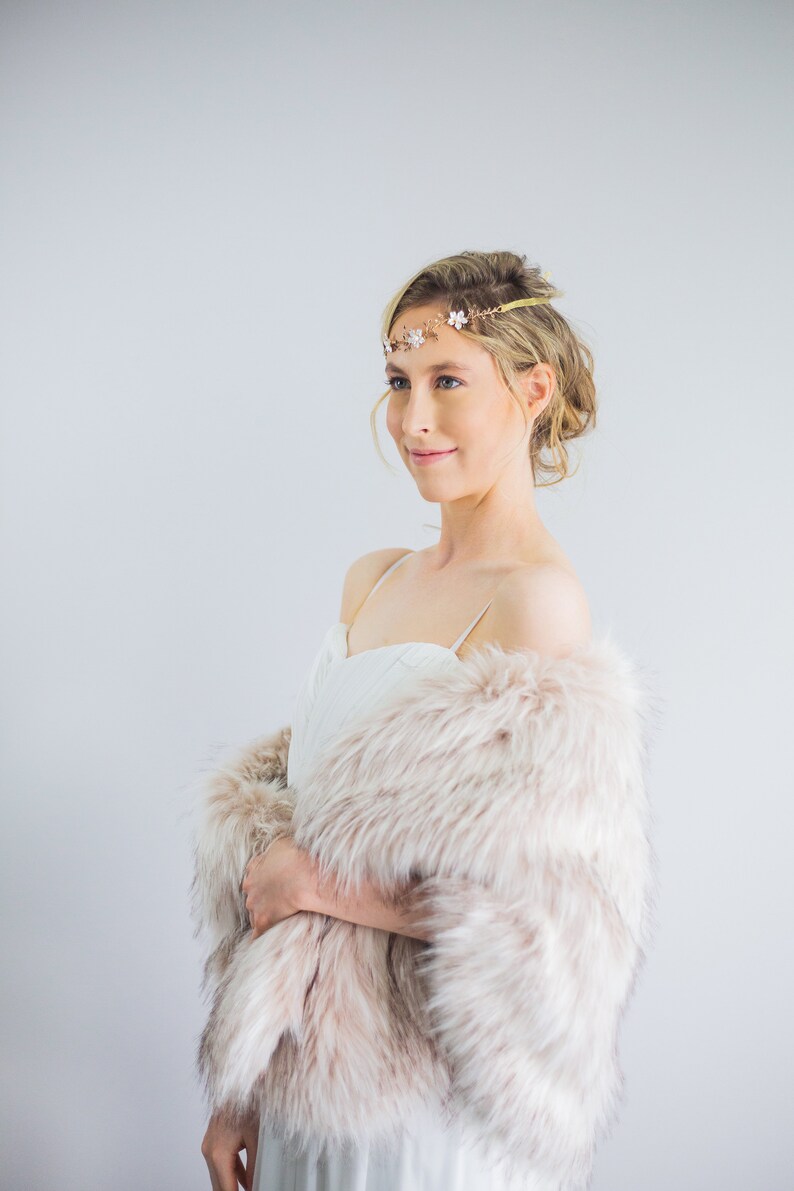 Blush With Black Tips Faux Fur Bridal Wrap Wedding Fur Shrug - Etsy