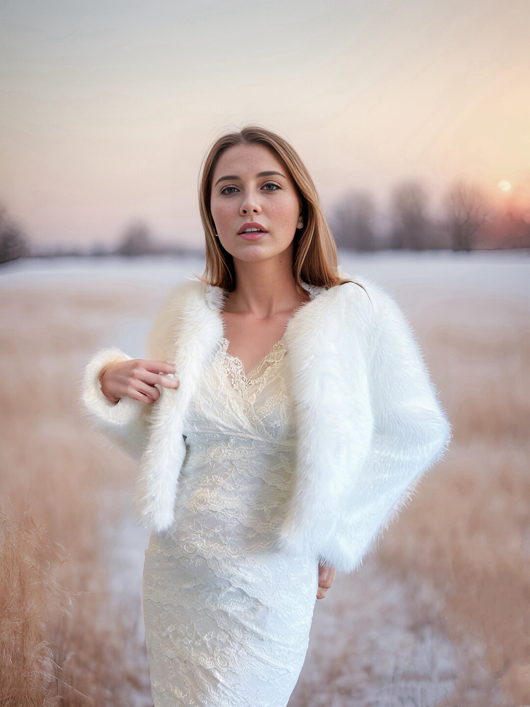Ivory Faux Fur Coat, Ivory Fur Jacket, Bridal Fur Coat, Faux Fur Bolero ...