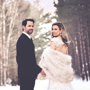 Blush With Black Tips Faux Fur Bridal Wrap, Wedding Fur Shrug, Bridal ...