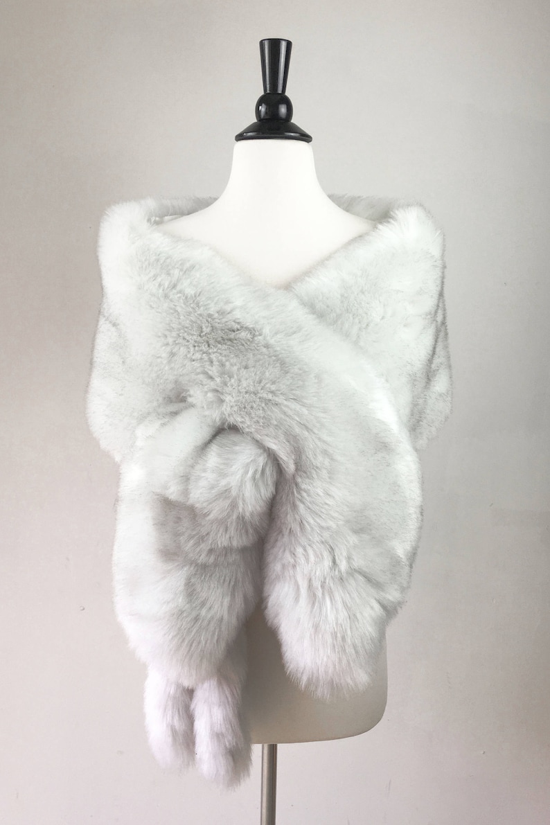 Light Grey Faux Fur Shawl, Wedding Wrap, Bridal Stole - Etsy