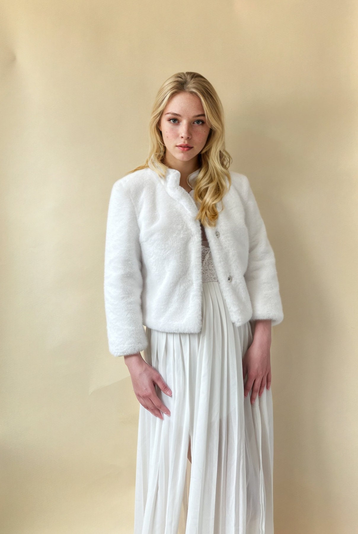 Ivory Faux Fur Coat, Ivory Fur Jacket, Bridal Fur Coat, Faux Fur Bolero ...