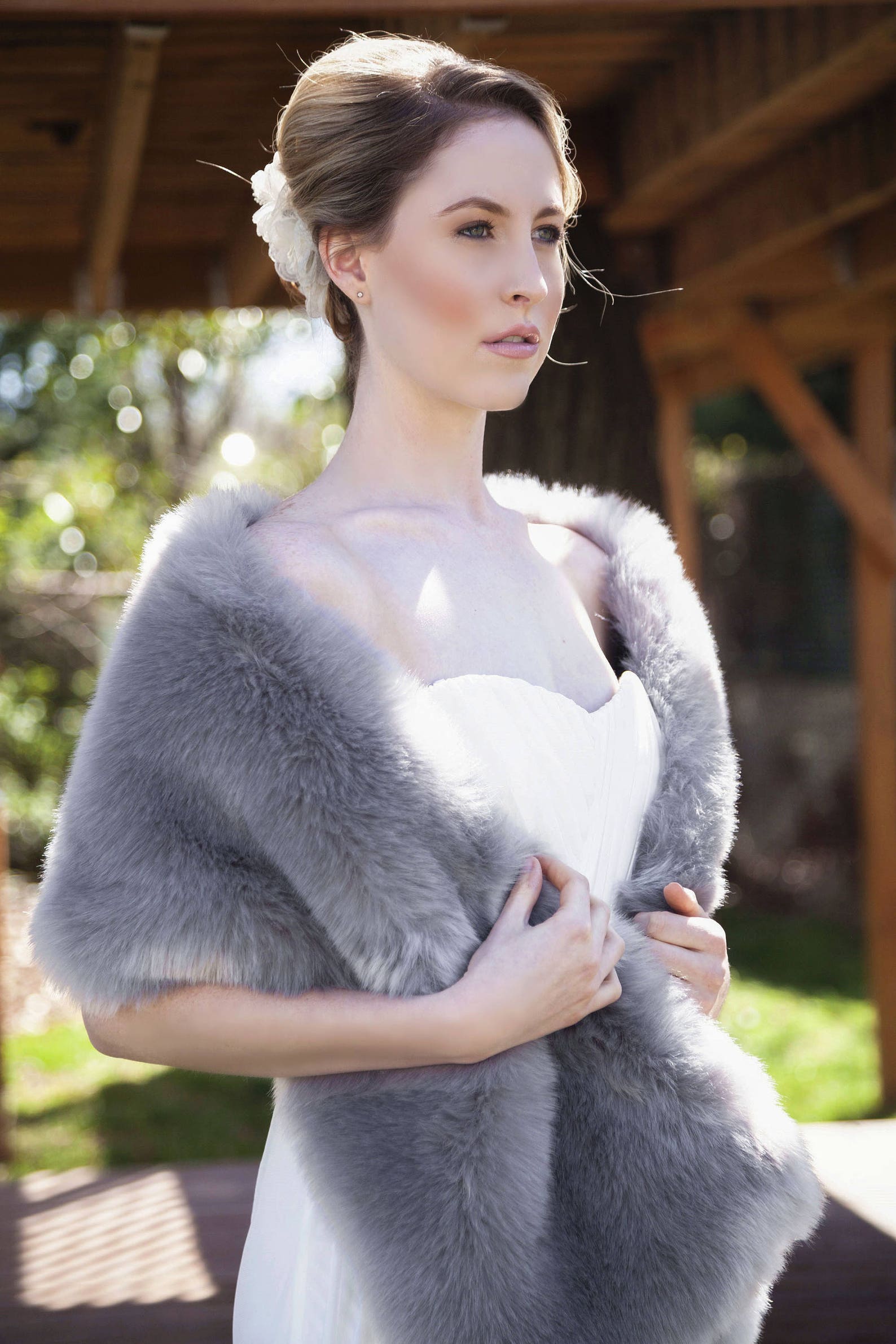 Grey Faux Fur Bridal Wrap, Wedding Fur Shrug, Faux Fur Wrap, Bridal ...