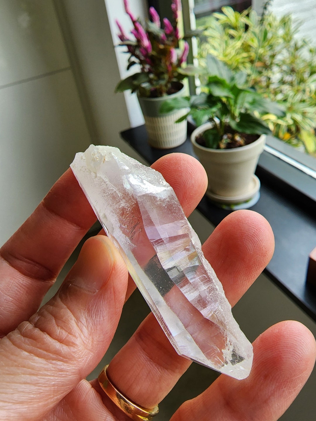 Water Clear Lightbrary Lemurian Crystal With Re-healed Imprints, Devic ...