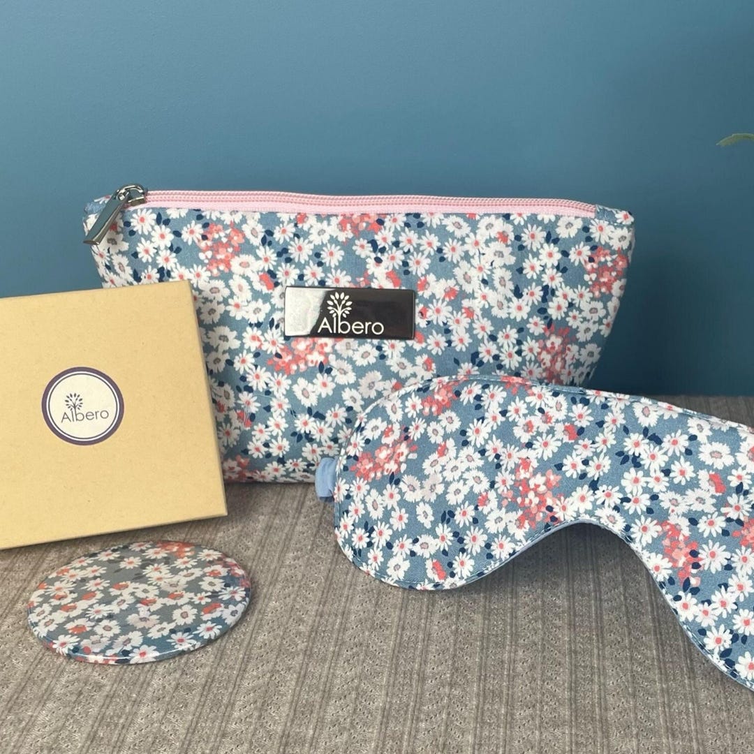 Floral Print Pamper Gift Set: Handmade Makeup Bag, Sleep Mask & Mirror ...