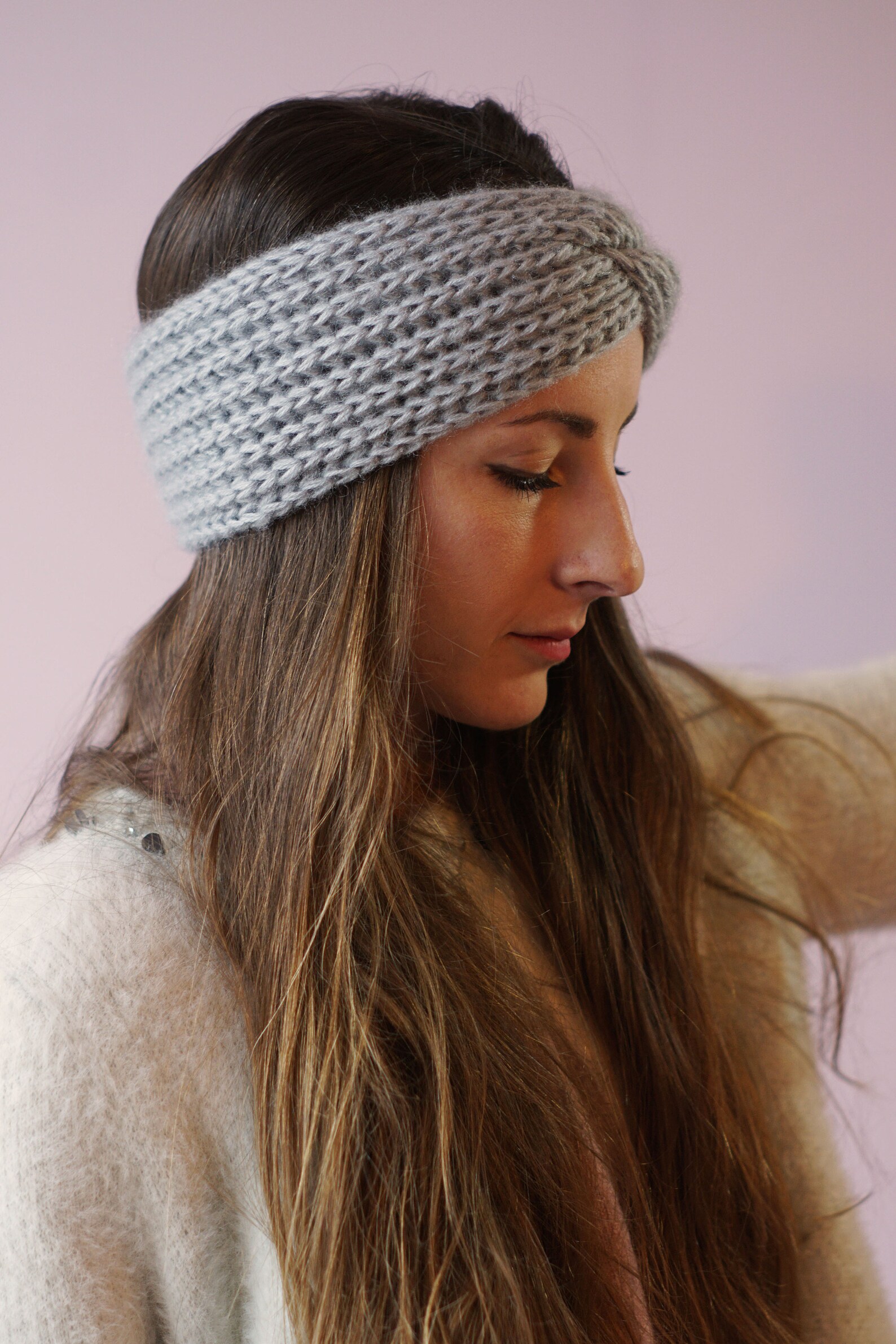 Knitted Headband Knit Hair Accessories Gray Mohair Headband - Etsy