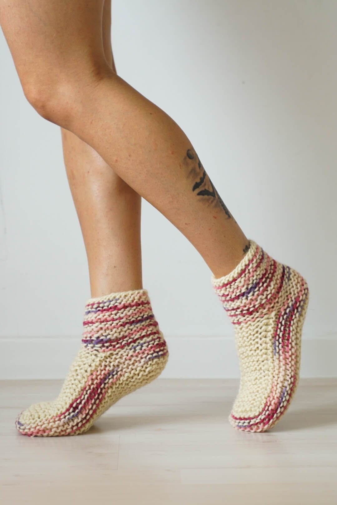 Knit Slippers, Teacher Gift, Wool Socks, Handknit Slippers, Natural ...