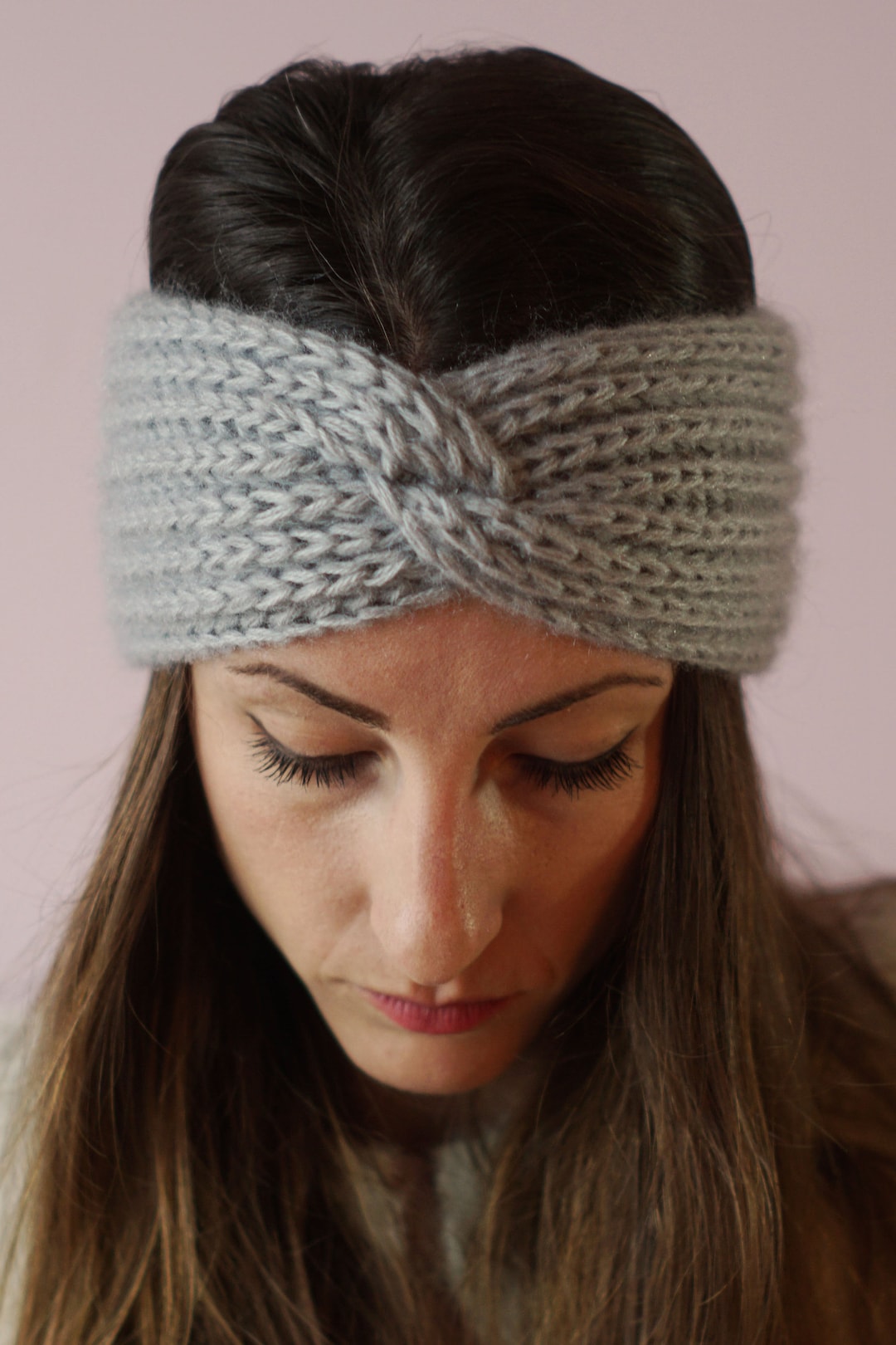 Knitted Headband, Knit Hair Accessories, Gray Mohair Headband, Unique ...