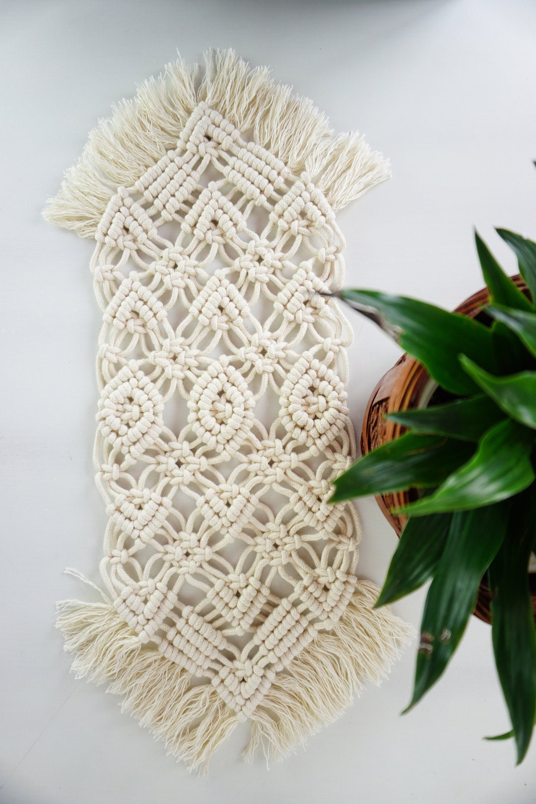 Macrame Table Runner, Outdoor Table Linens, Small Table Decor, Macrame Table Coaster, Boho Table ...