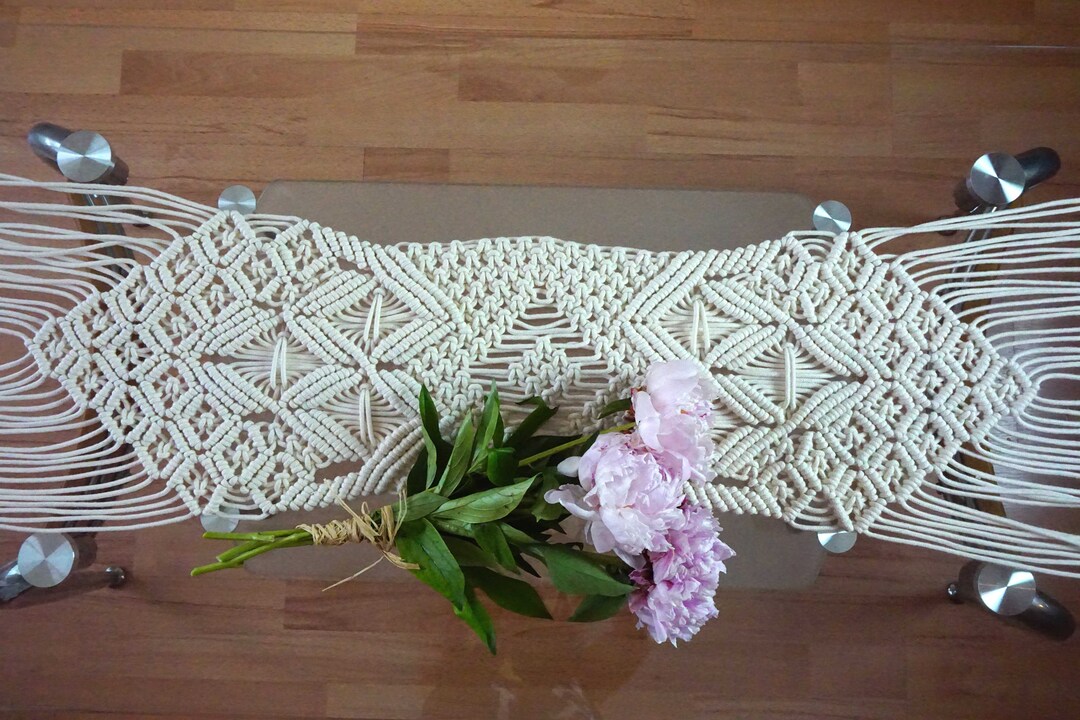 Outdoor Table Linens, Macrame Table Runner, Holiday Table Decor, Large Table Runner, Festive ...